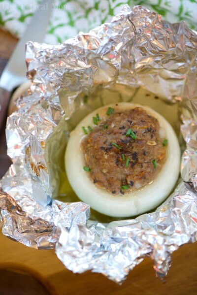 Oven Baked Meatloaf Stuffed Onions with Ground Beef