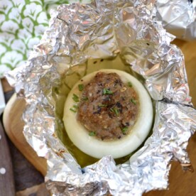 Oven Baked Meatloaf Stuffed Onions with Ground Beef
