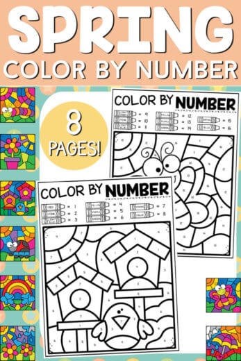 Free Spring Color by Number Easy Printables - Kindergarten PDF