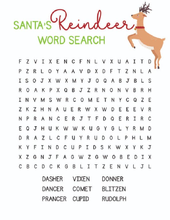 Free Reindeer Coloring Pages - Reindeer Word Search Printables