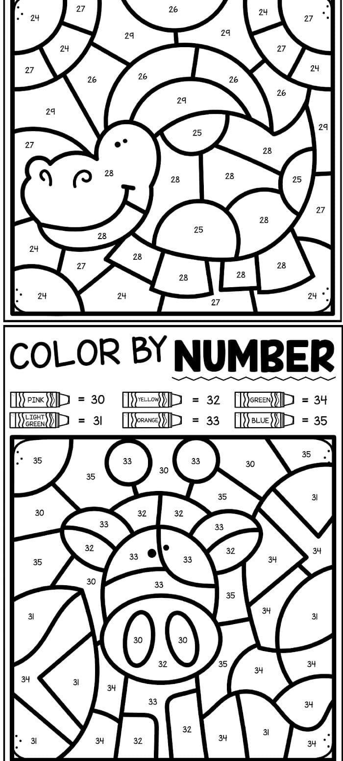 FREE Color by Number Animals - Alligator, Monkey, Lion, Elephant