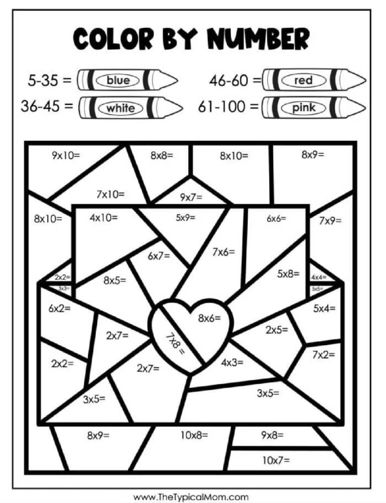 Free Valentines Day Color by Number Printables PDF