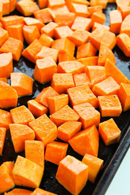 Cubed Sweet Potatoes in Oven (at 425)