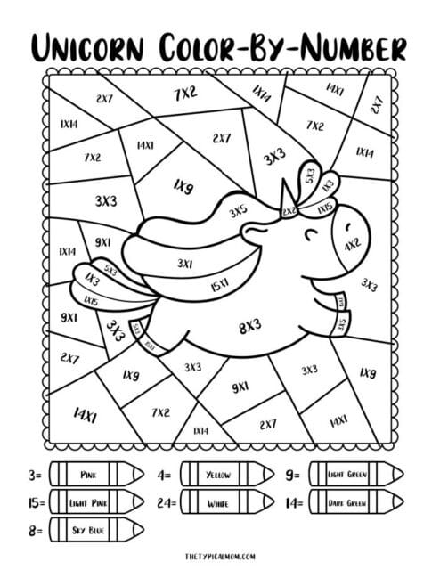 Unicorn Color by Number Printables - PDF Unicorn Coloring Pages