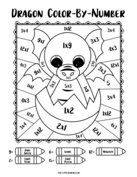 Free Color by Number Dragon Printables PDF Coloring Pages