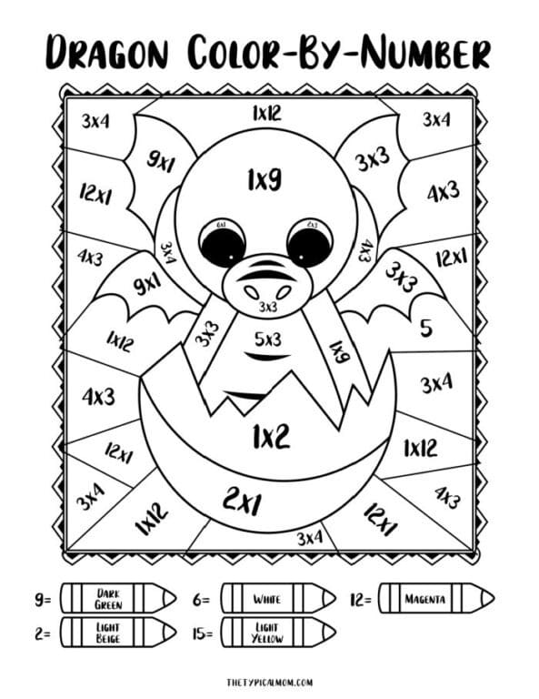 Free Color by Number Dragon Printables PDF Coloring Pages