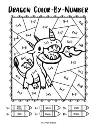 Free Color by Number Dragon Printables PDF Coloring Pages