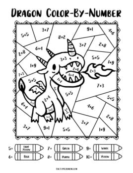 Free Color by Number Dragon Printables PDF Coloring Pages