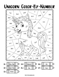 Unicorn Color by Number Printables - PDF Unicorn Coloring Pages