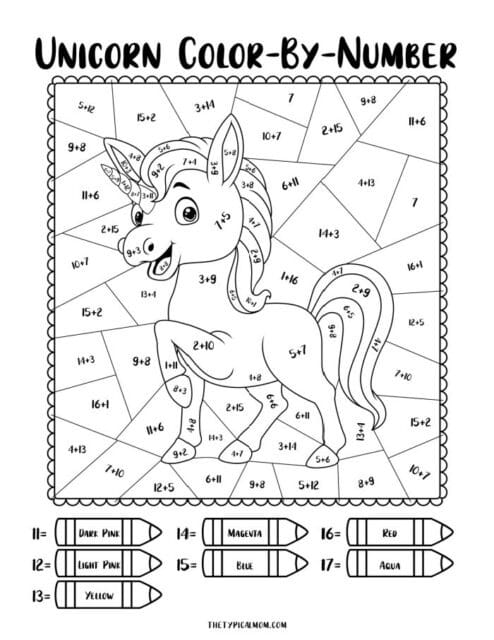 Unicorn Color by Number Printables - PDF Unicorn Coloring Pages