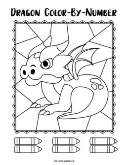 Free Color by Number Dragon Printables PDF Coloring Pages