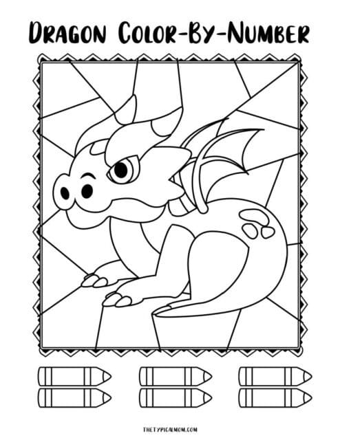 Free Color by Number Dragon Printables PDF Coloring Pages
