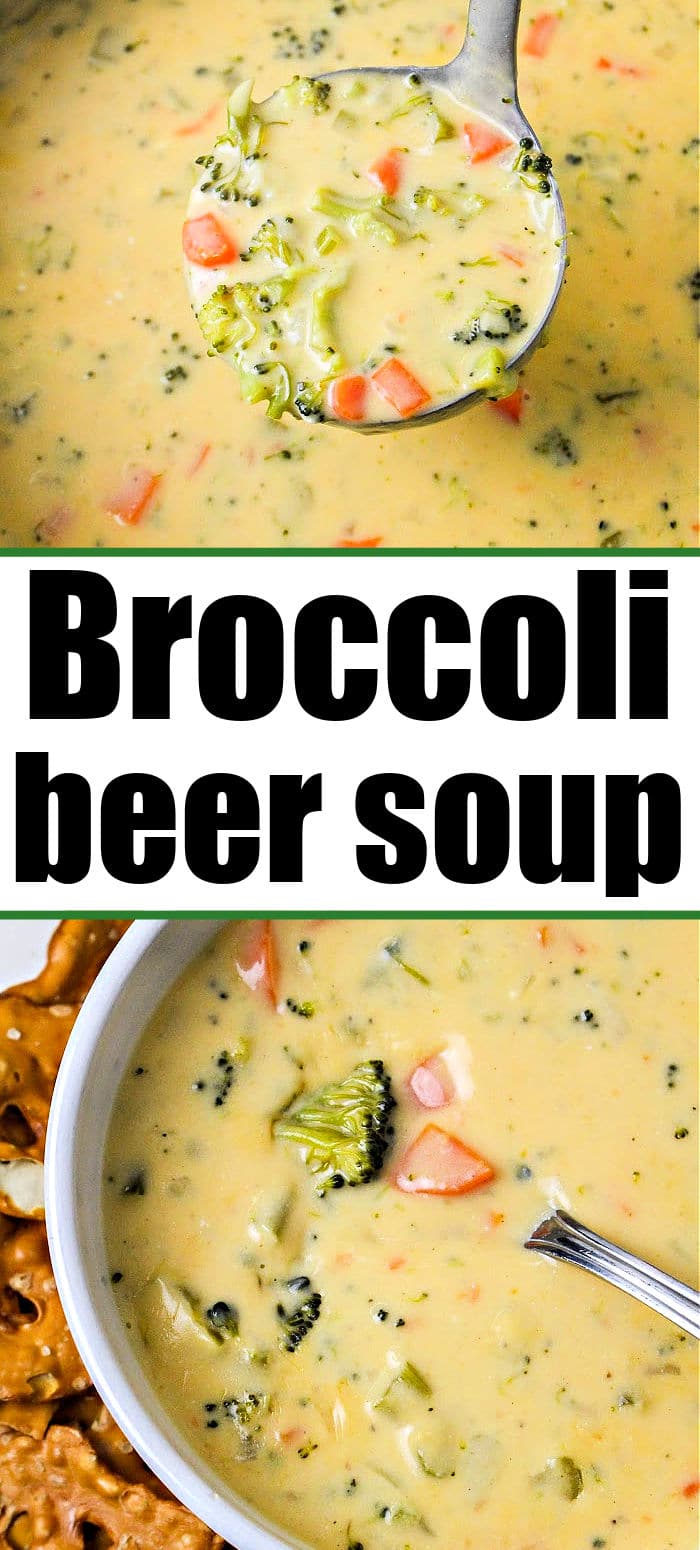Creamy Broccoli Beer Cheese Soup in Dutch Oven on Stove top