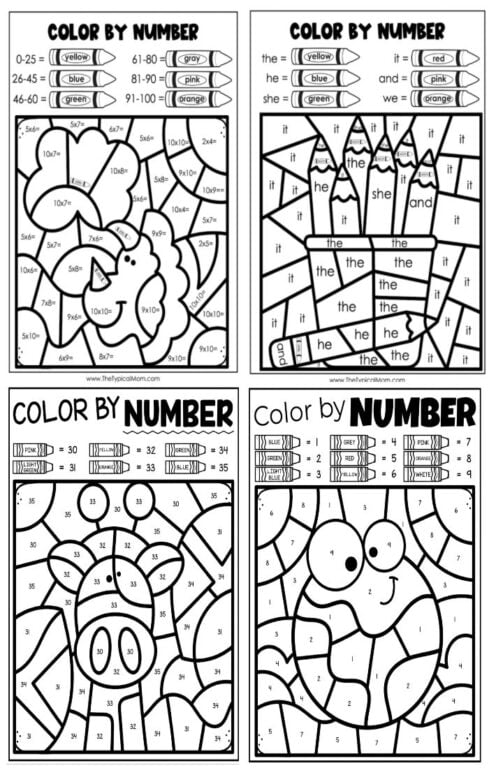 Easy Color by Number Printables for Kids PDF