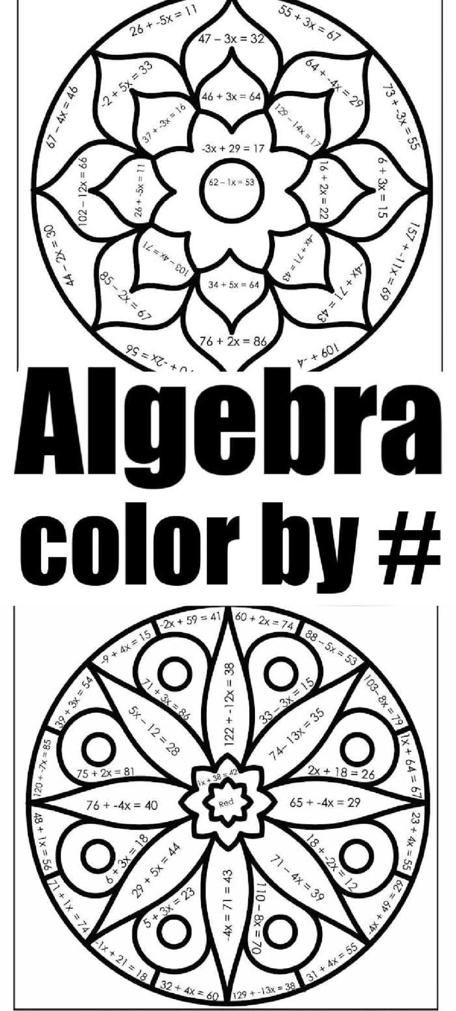 Free Printable Color by Number for Adults - Algebra Coloring Pages