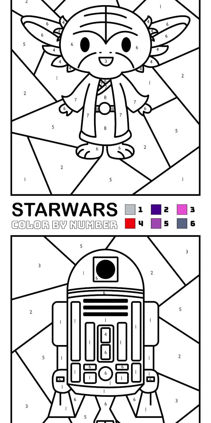 Free Coloring Pages Star Wars Color by Number Printables - Baby Yoda