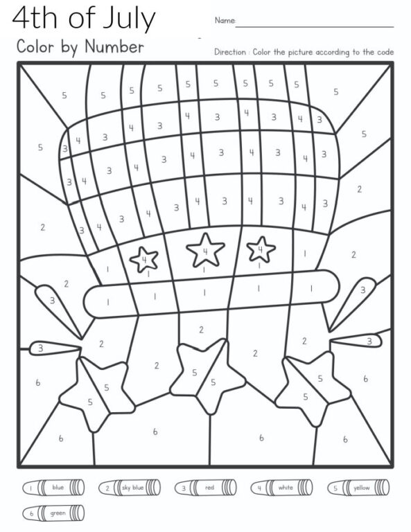 Free 4th of July Color by Number PDF Coloring Pages - Memorial