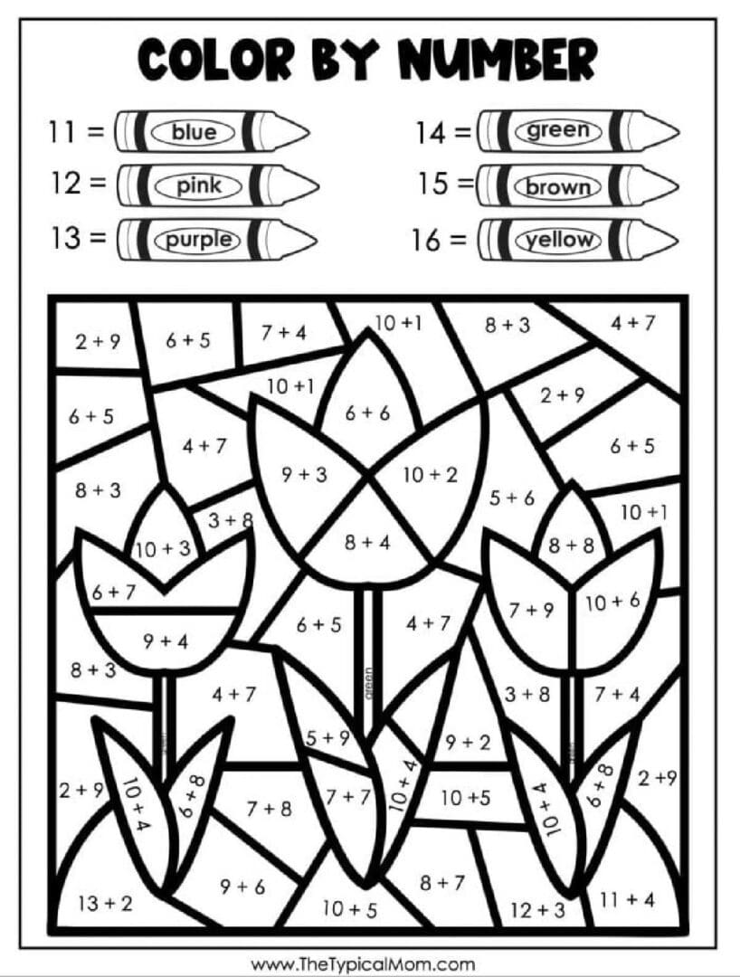 Free Color by Number Flowers - Flower Color by Number Printable