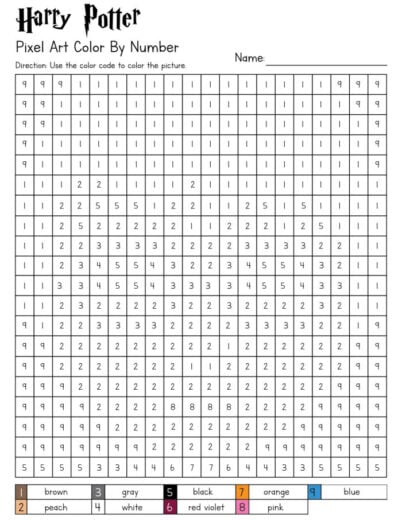 Free Harry Potter Pixel Art Pages - Harry Potter Color by Number