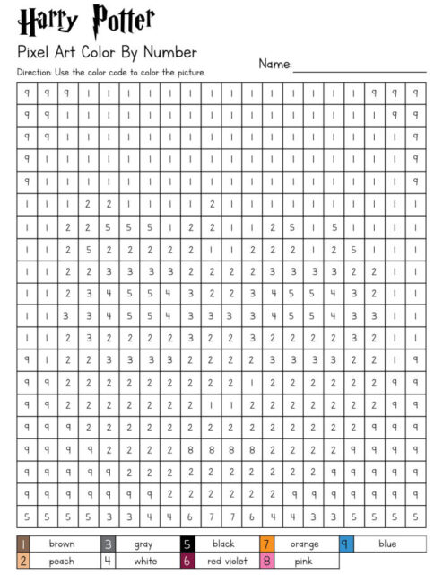 Free Harry Potter Pixel Art Pages - Harry Potter Color by Number