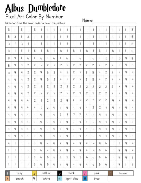 Free Harry Potter Pixel Art Pages - Harry Potter Color by Number