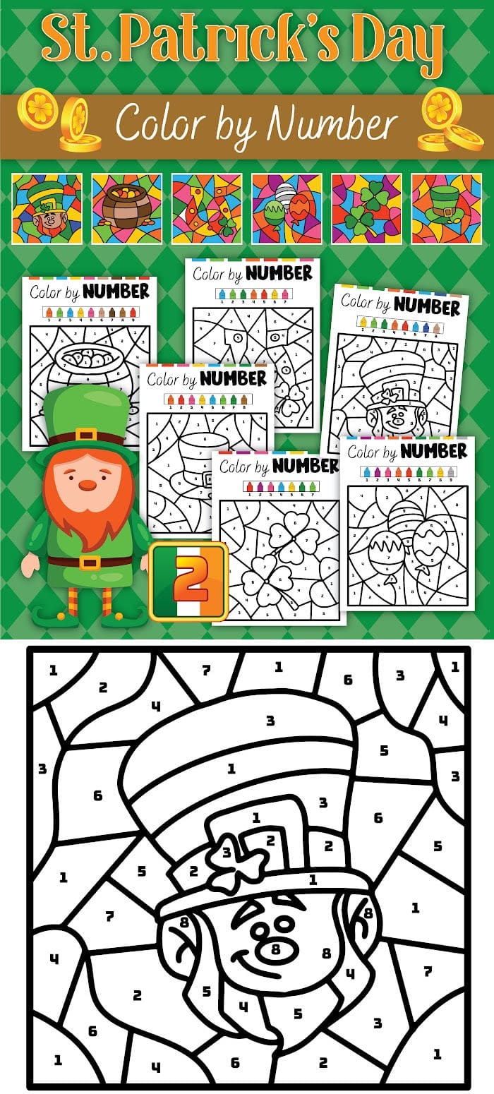 Free St Patricks Day Color by Number Printables for Kids PDF