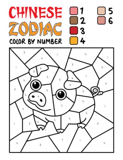 Free Color by Number Chinese New Year Coloring Pages