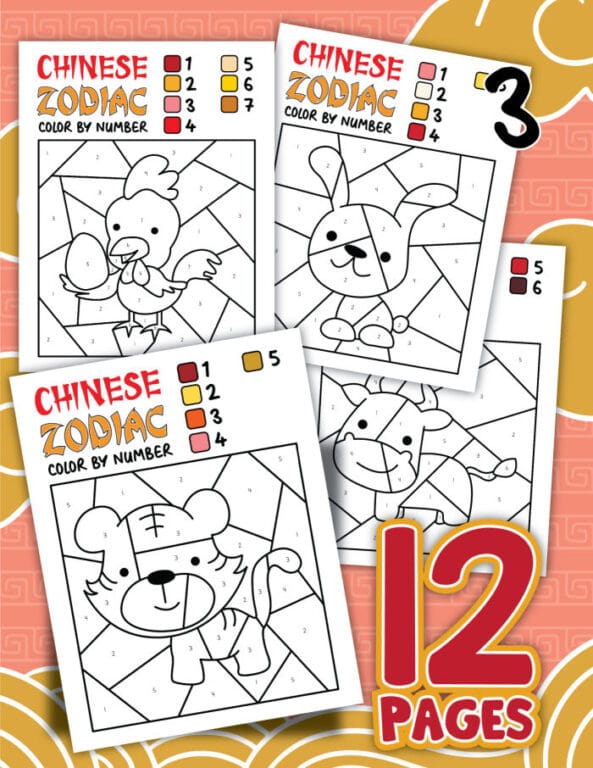 Free Color by Number Chinese New Year Coloring Pages