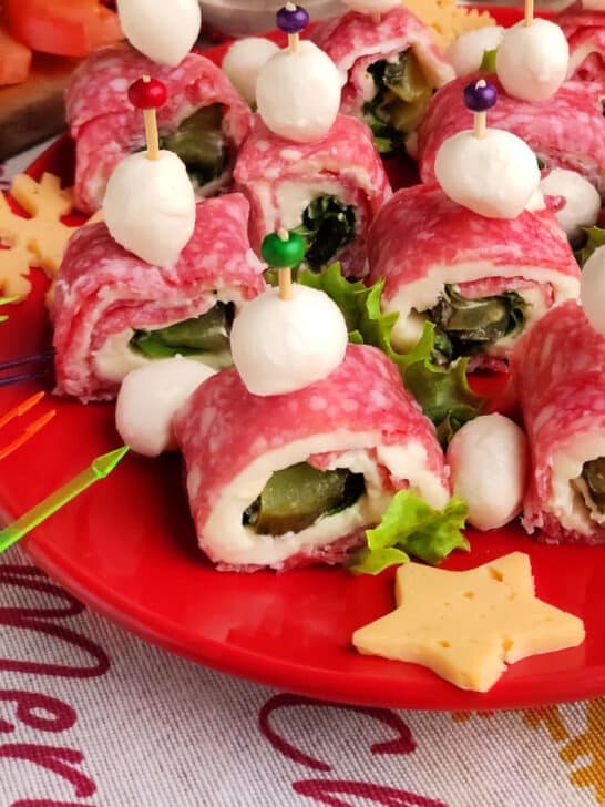Salami Dill Pickle Roll Ups (with Cream Cheese)