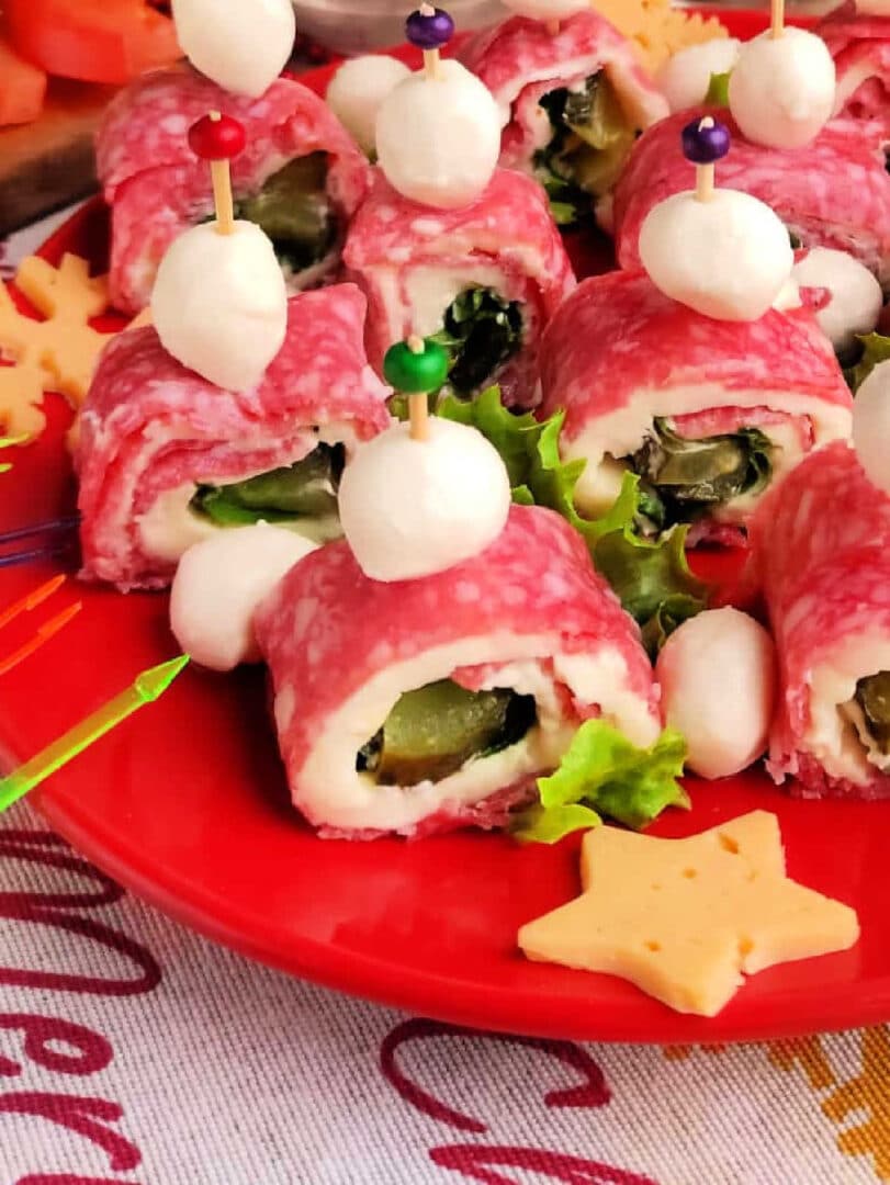 Salami Dill Pickle Roll Ups (with Cream Cheese)