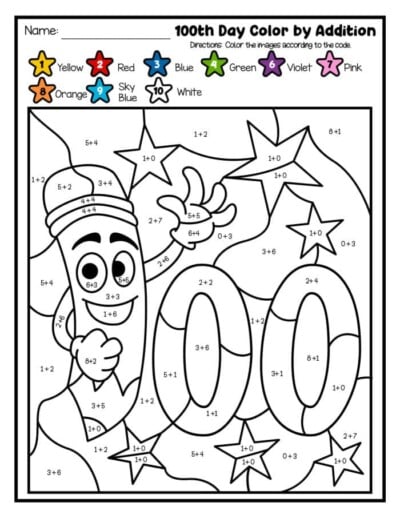 Free 100 Days of School Printables - 100 Days Color by Number