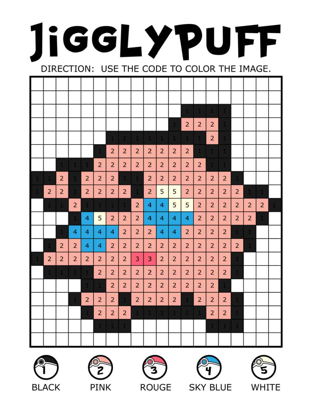 Free Pokemon Pixel Art - Free Pokemon Color by Number