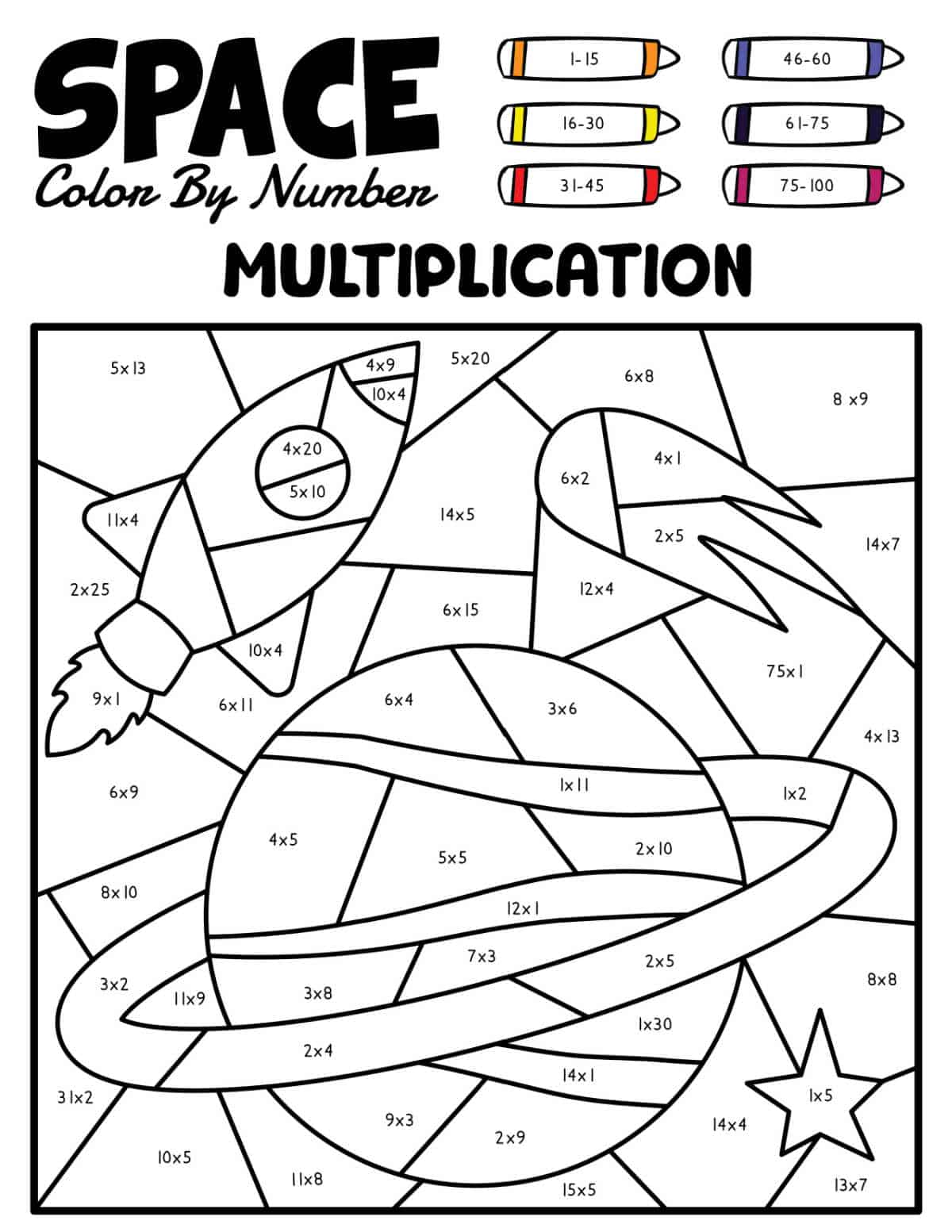 Free Multiplication Color by Number - Math Color by Number