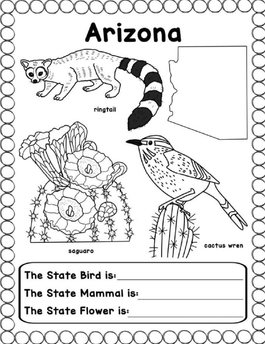 Free US States Worksheets PDF Printable Coloring Pages