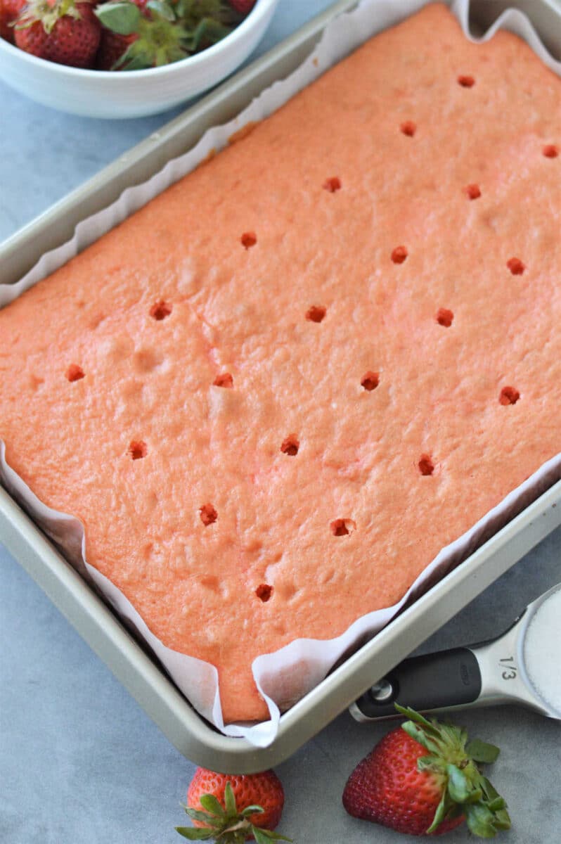 Cake Mix with Strawberries (Strawberry Poke Cake with Cake Mix)