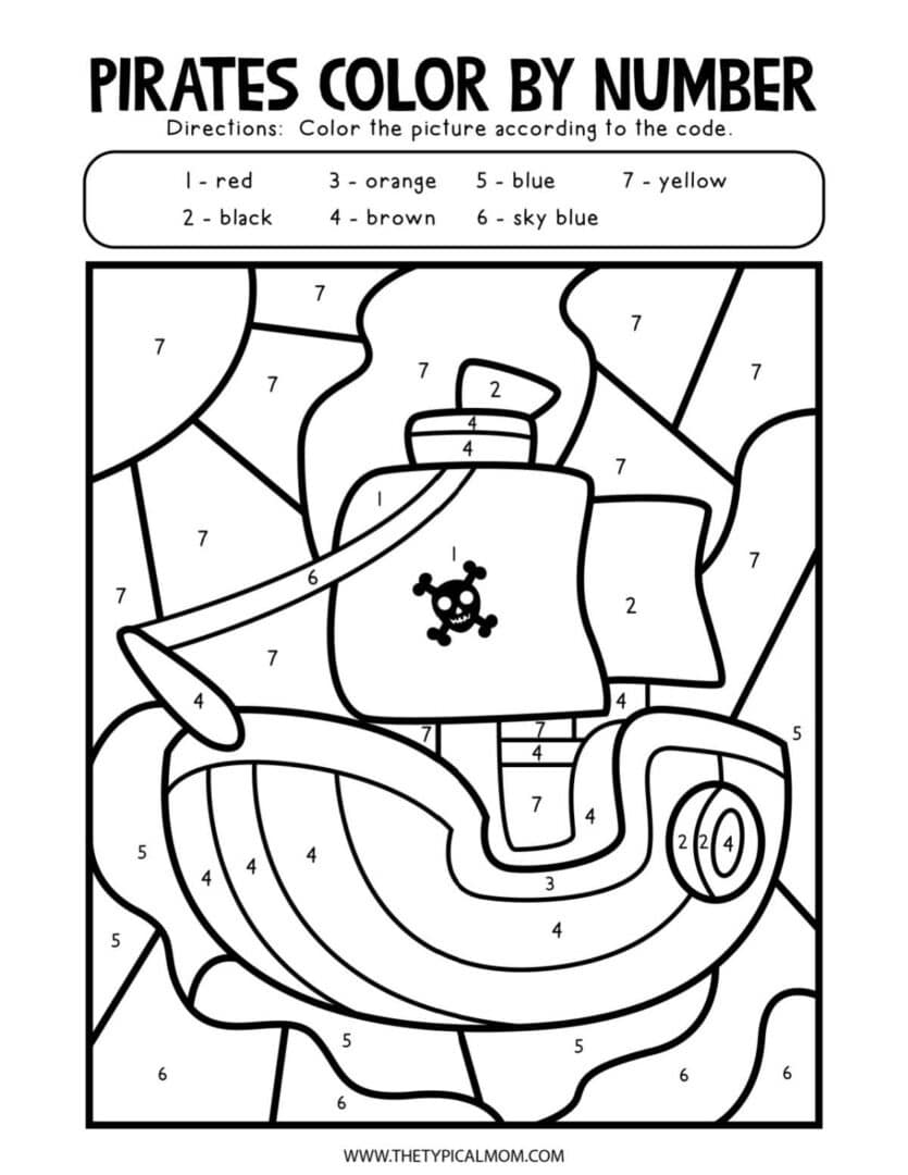 Free Pirate Coloring Pages - Pirate Color by Number Pages
