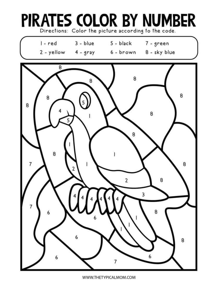 Free Pirate Coloring Pages - Pirate Color by Number Pages