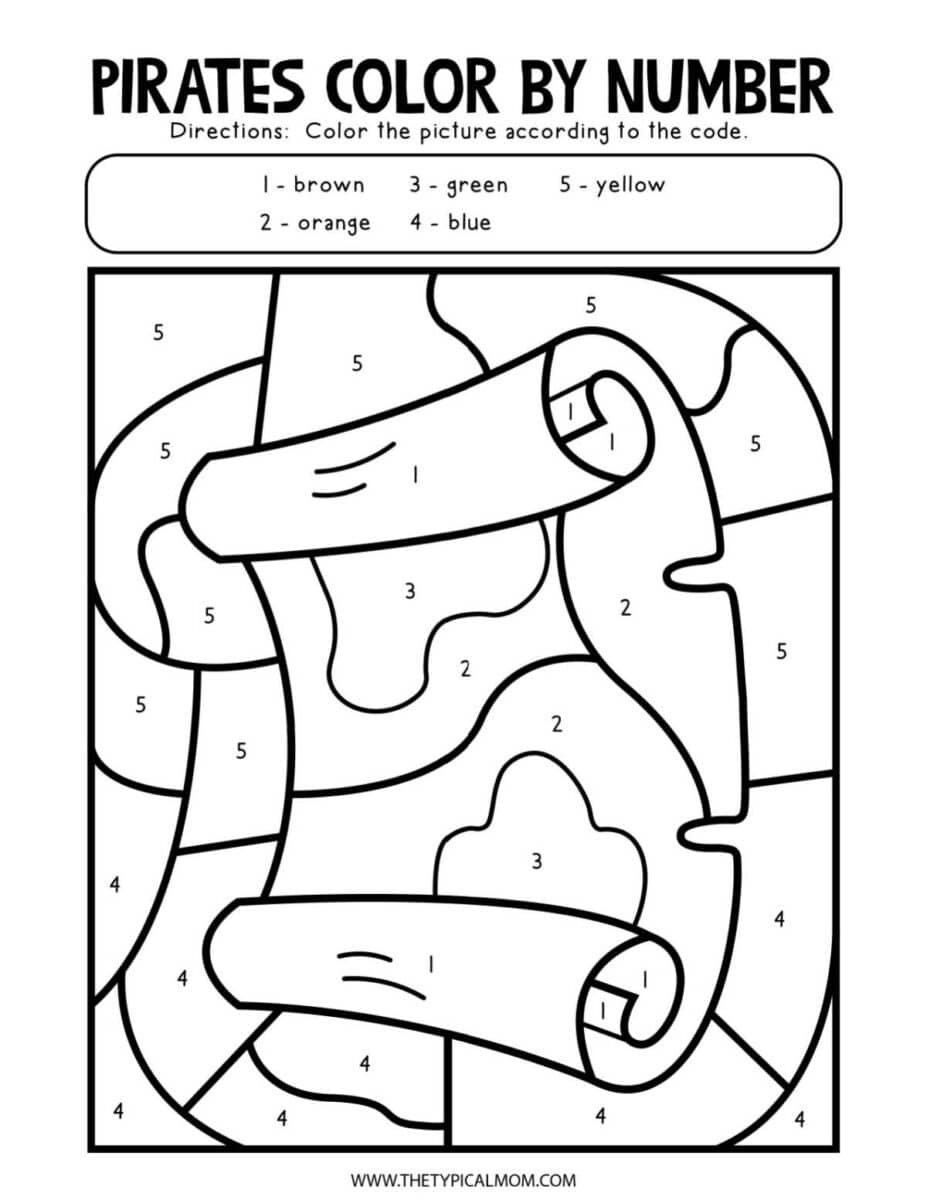 Free Pirate Coloring Pages - Pirate Color by Number Pages