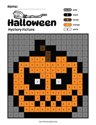 Free Halloween Color by Number - Halloween Pixel Art PDF Pages