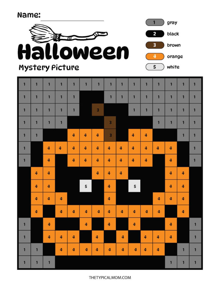 Free Halloween Color by Number - Halloween Pixel Art PDF Pages