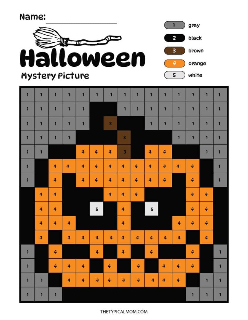Free Halloween Color by Number - Halloween Pixel Art PDF Pages