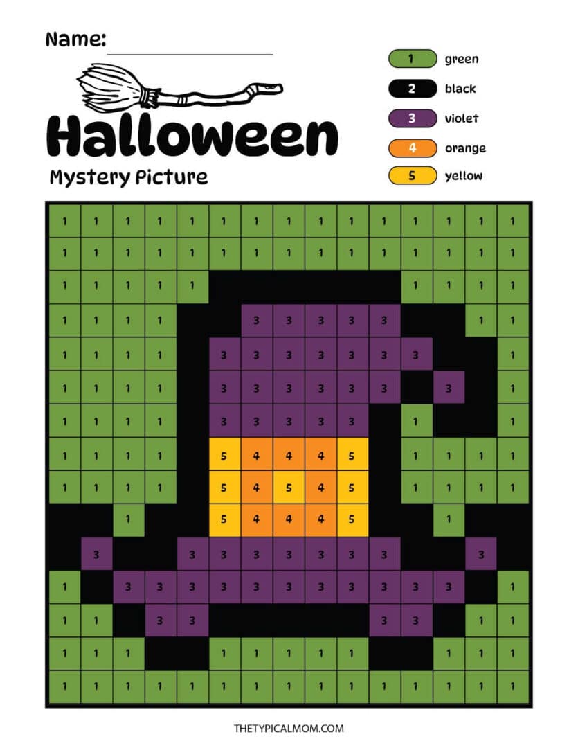 Free Halloween Color by Number - Halloween Pixel Art PDF Pages