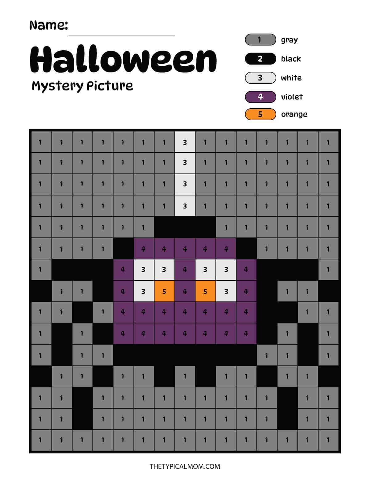 Free Halloween Color by Number - Halloween Pixel Art PDF Pages