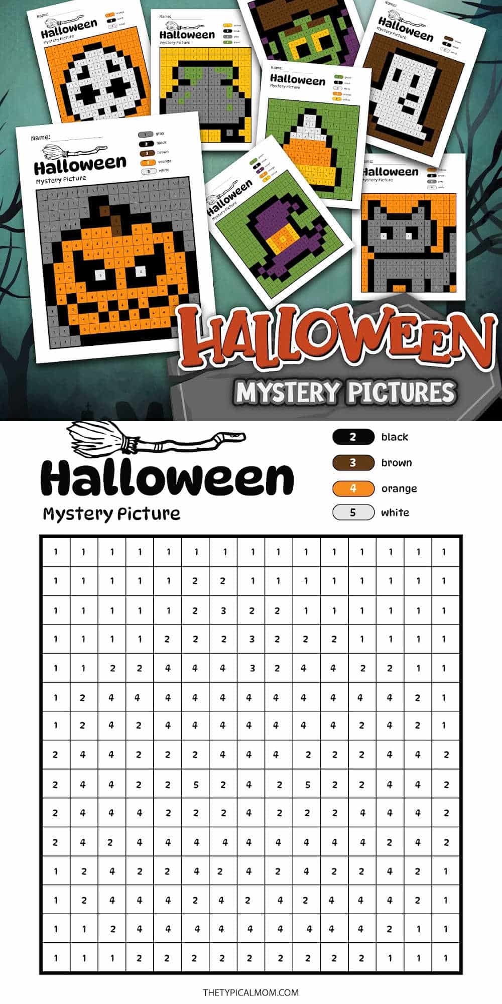 Free Halloween Color by Number - Halloween Pixel Art PDF Pages