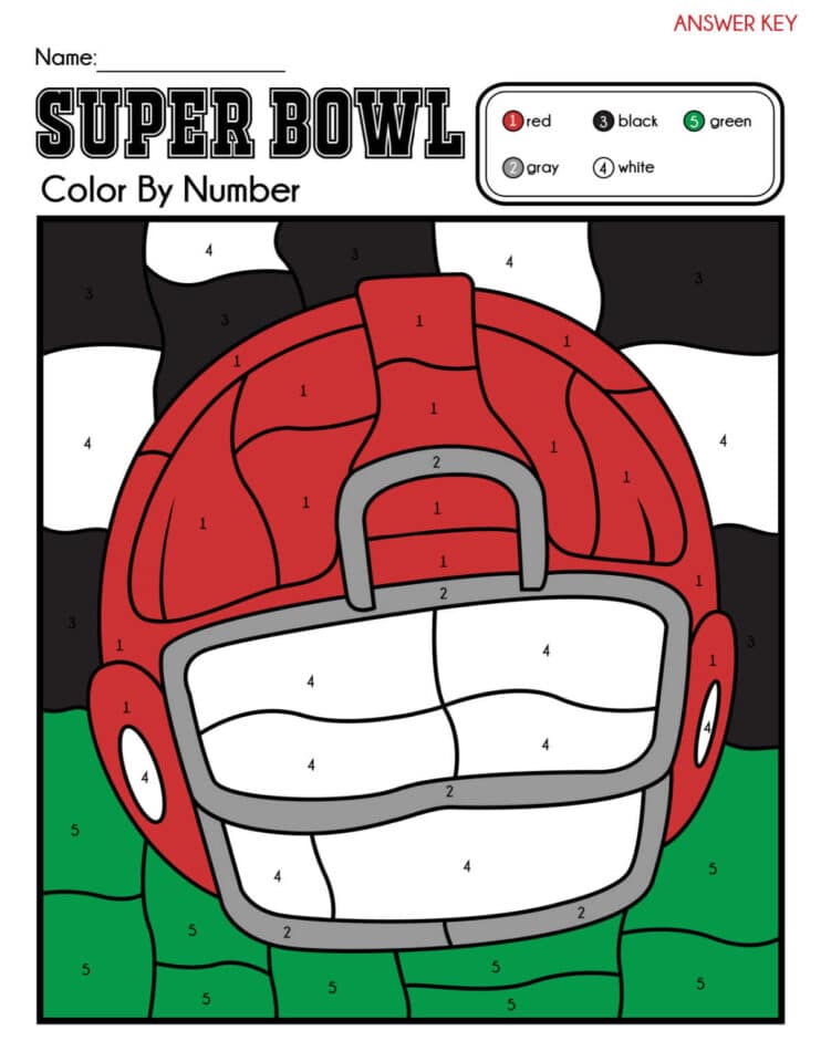 Free Football Coloring Pages - Super Bowl Color by Number Page